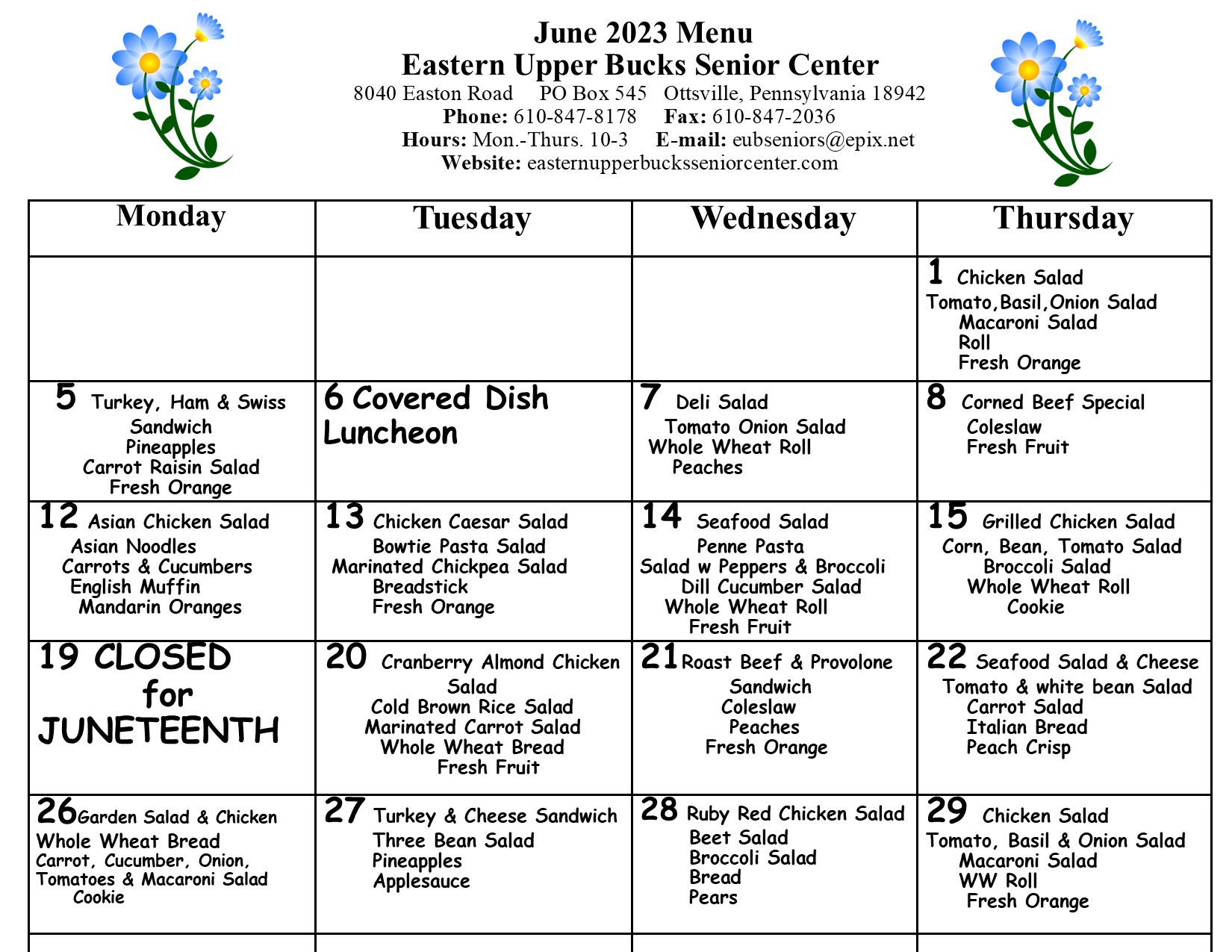 June 2023 Menu